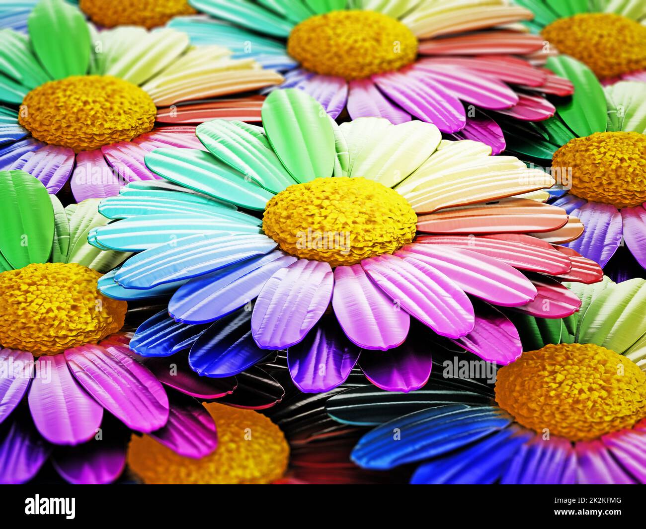 Stack of multi colored daisies. 3D illustration Stock Photo - Alamy