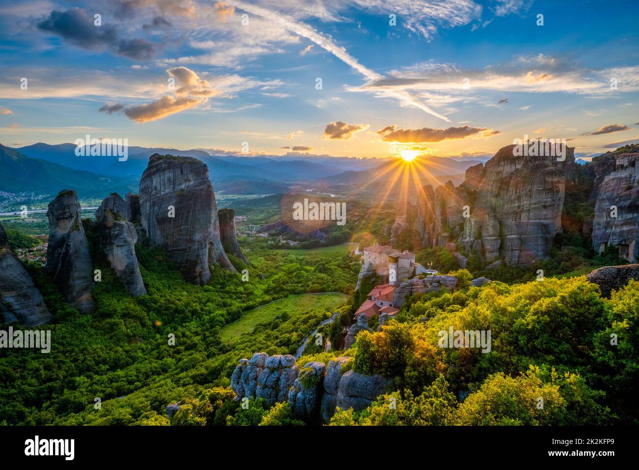 Sunset over monasteries of Meteora Stock Photo - Alamy