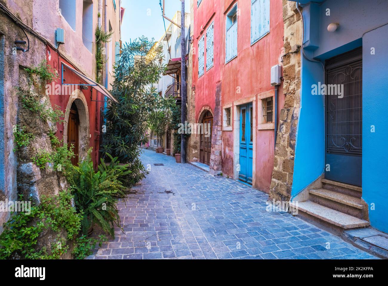 Scenic picturesque streets of Chania venetian town. Chania, Creete ...