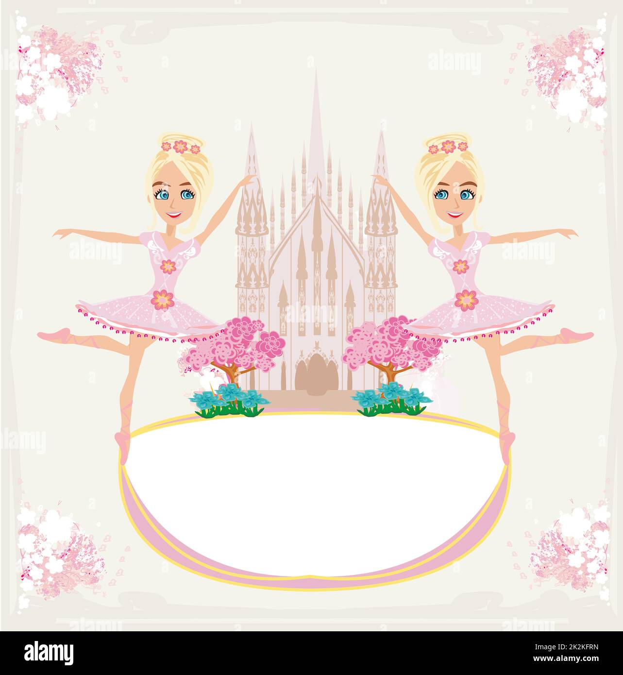 Beautiful ballerina - frame with a castle and flowers Stock Photo - Alamy