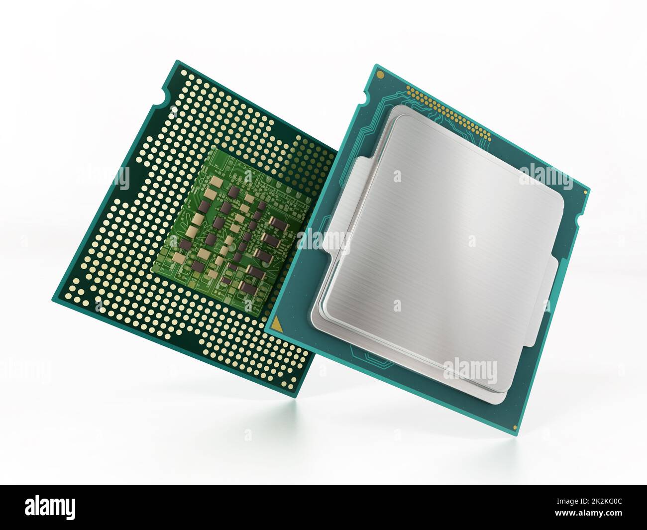 CPU front and backside isolated on white background. 3D illustration ...