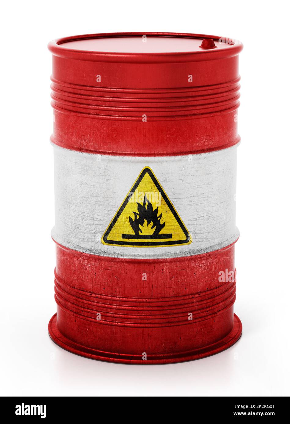 Old barrel with inflammable symbol isolated on white background. 3D ...