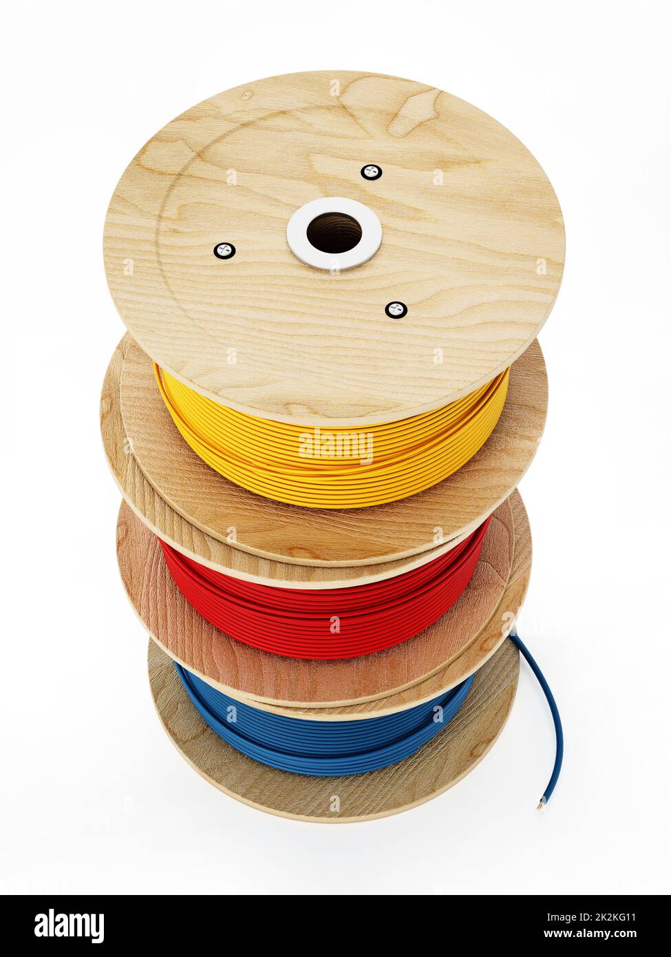 Electric cable spools isolated on white background. 3D illustration ...