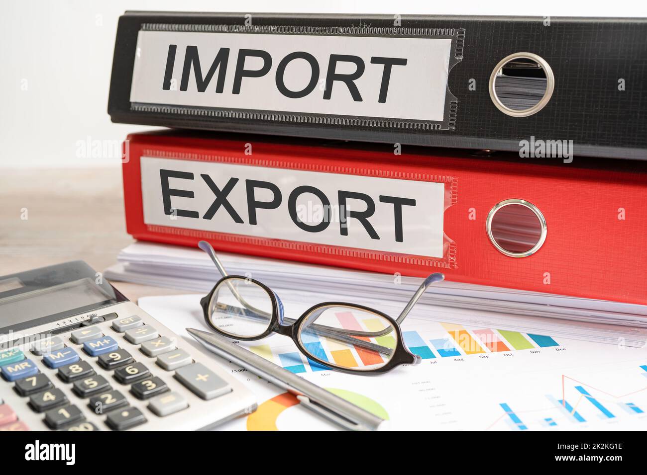 Import and Export. Binder data finance report business with graph ...