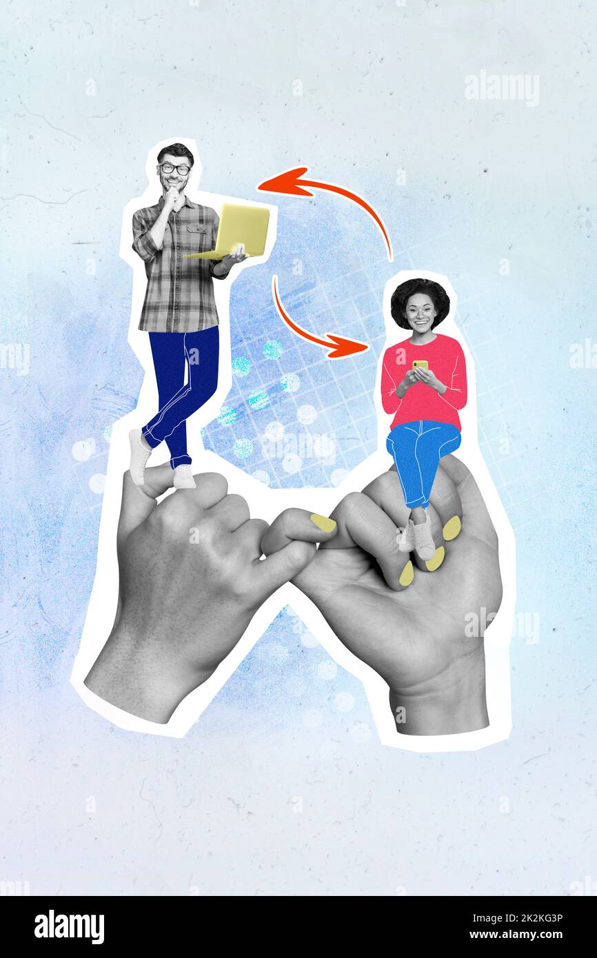 Creative photo 3d collage poster postcard artwork of two person workers ...