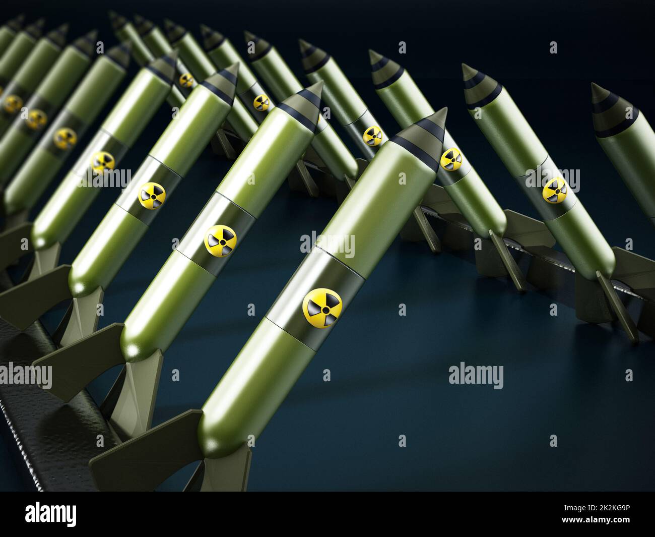 Nuclear missiles in a row. 3D illustration Stock Photo - Alamy