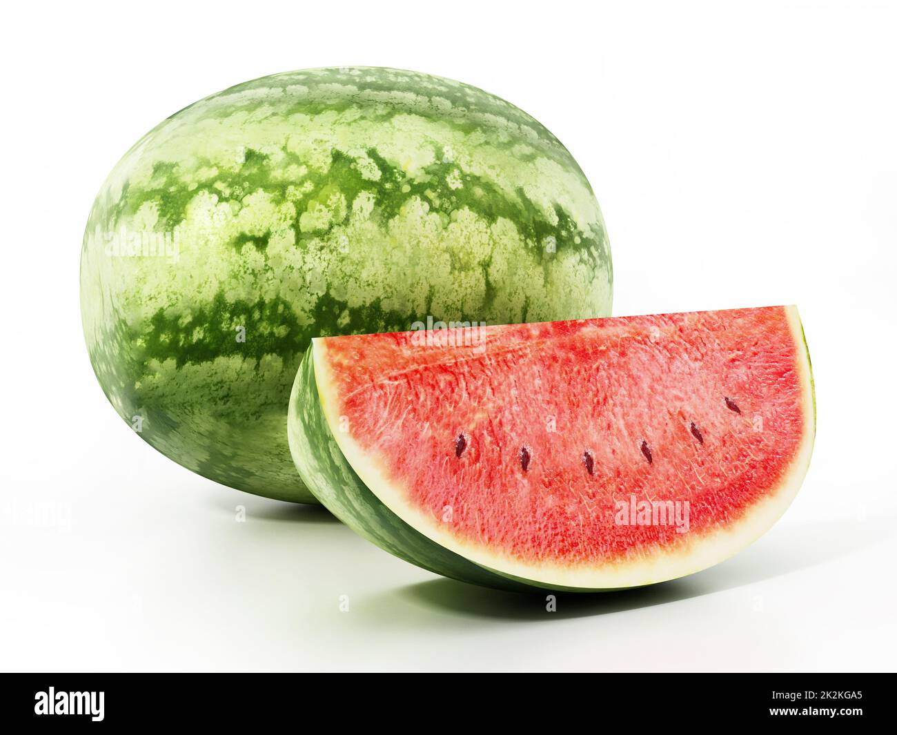Fresh watermelon and one slice isolated on white background. 3D ...