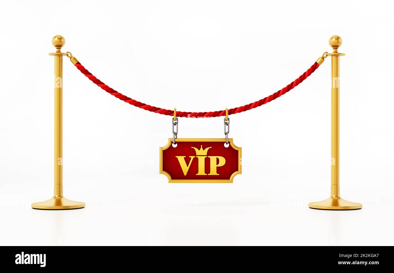 Gold barriers with velvet rope. 3D illustration Stock Photo - Alamy