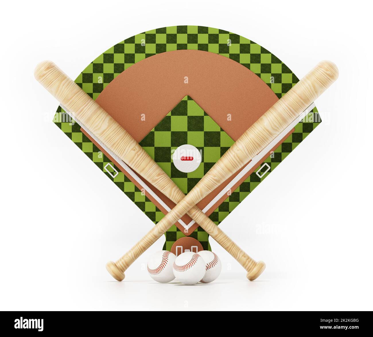Baseball bat and ball standing on baseball court. 3D illustration Stock ...
