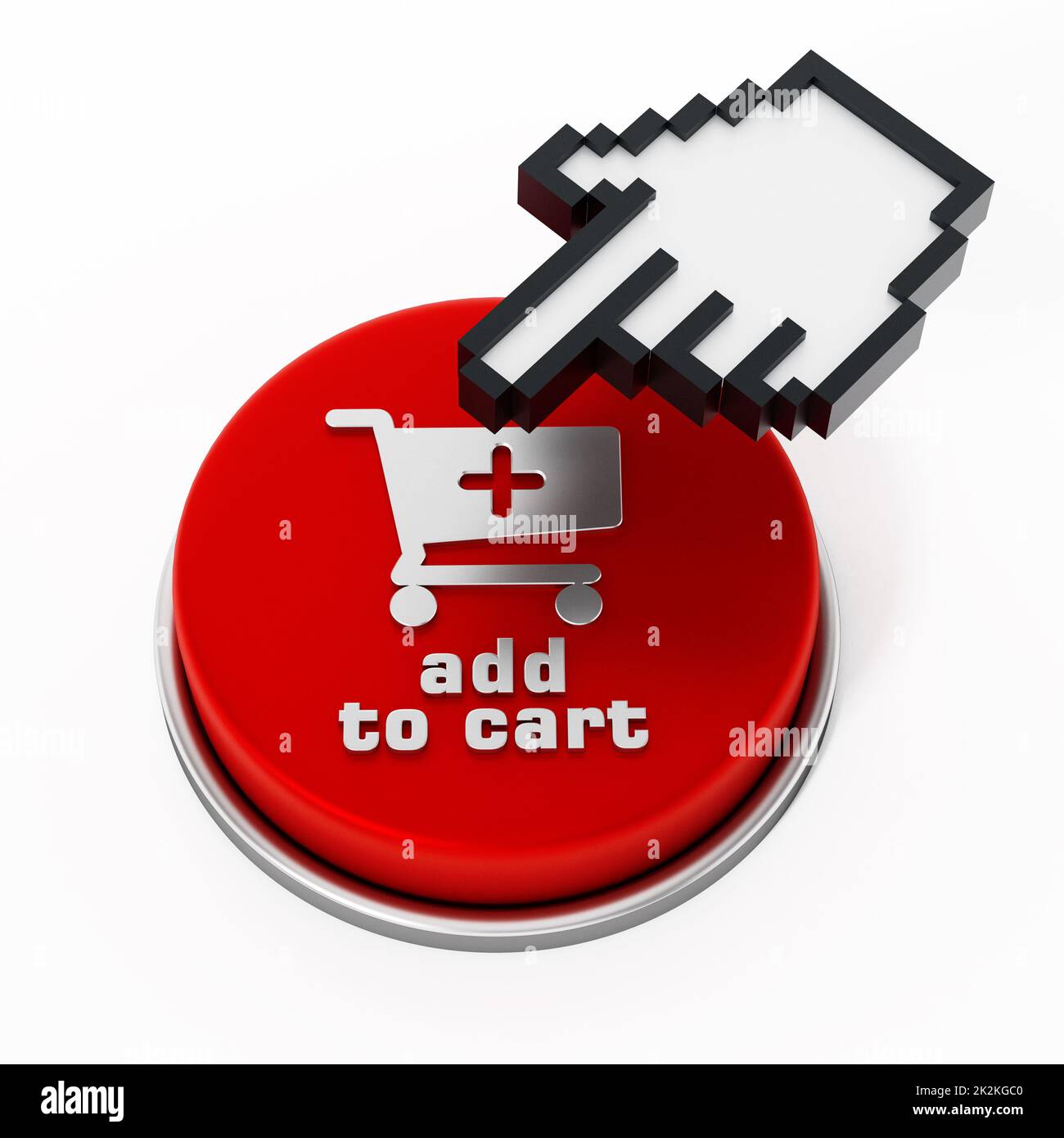 Digital hand icon on add to cart button. 3D illustration Stock Photo ...