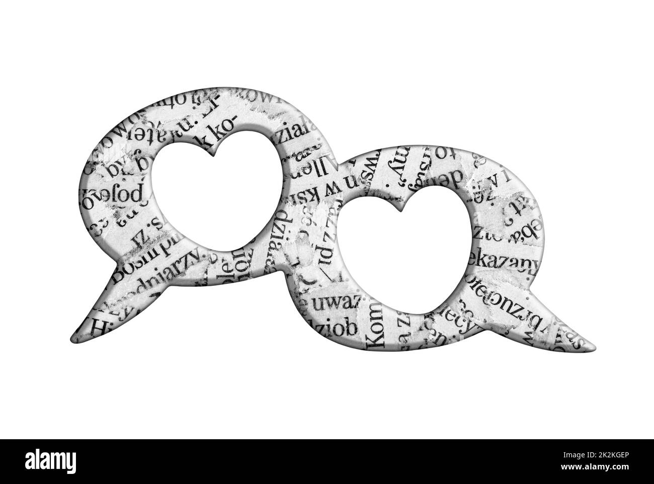 Pair of speech bubbles with hearts and letters isolated on white ...