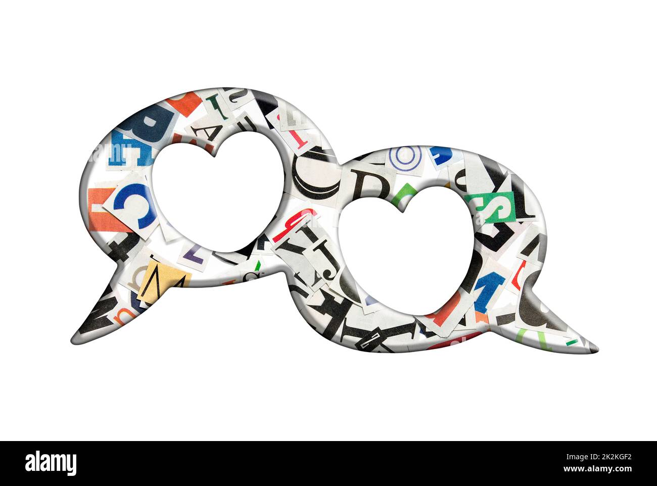 Pair of speech bubbles with hearts and letters isolated on white ...