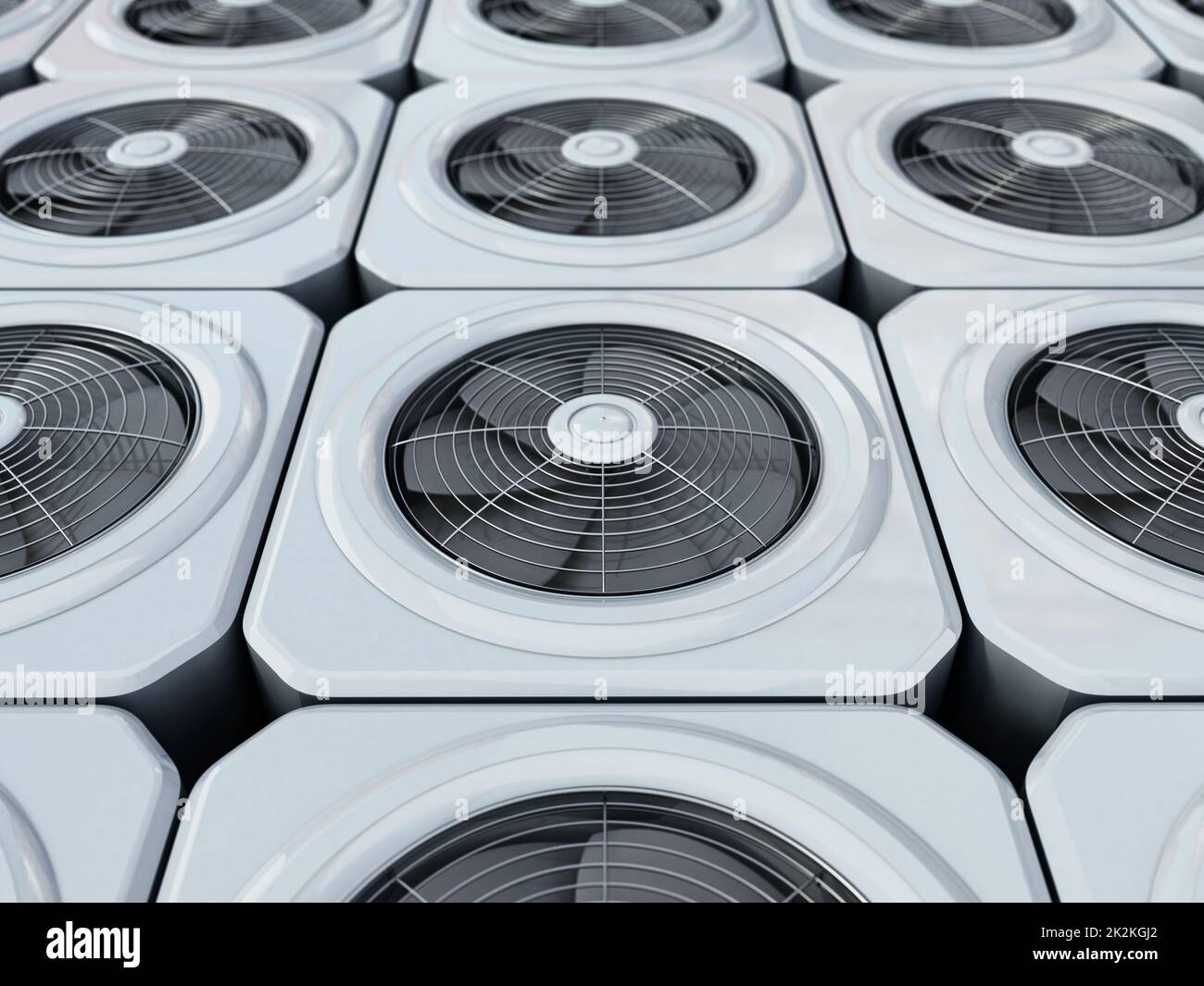 Generic air conditioner units in a row. 3D illustration Stock Photo - Alamy