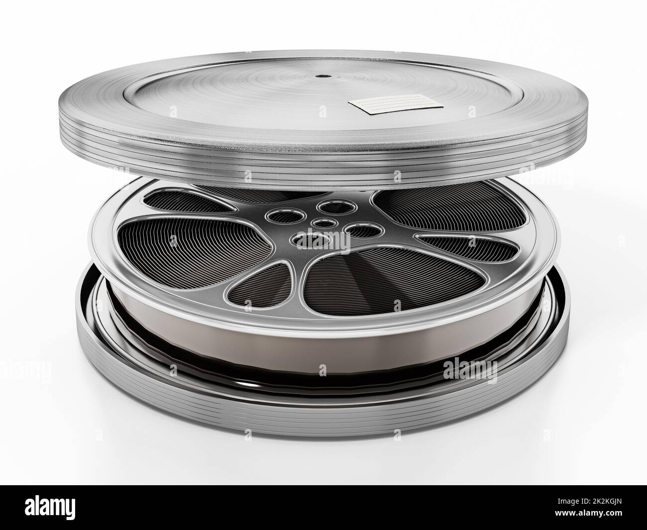 Film reel inside metal container. 3D illustration Stock Photo - Alamy