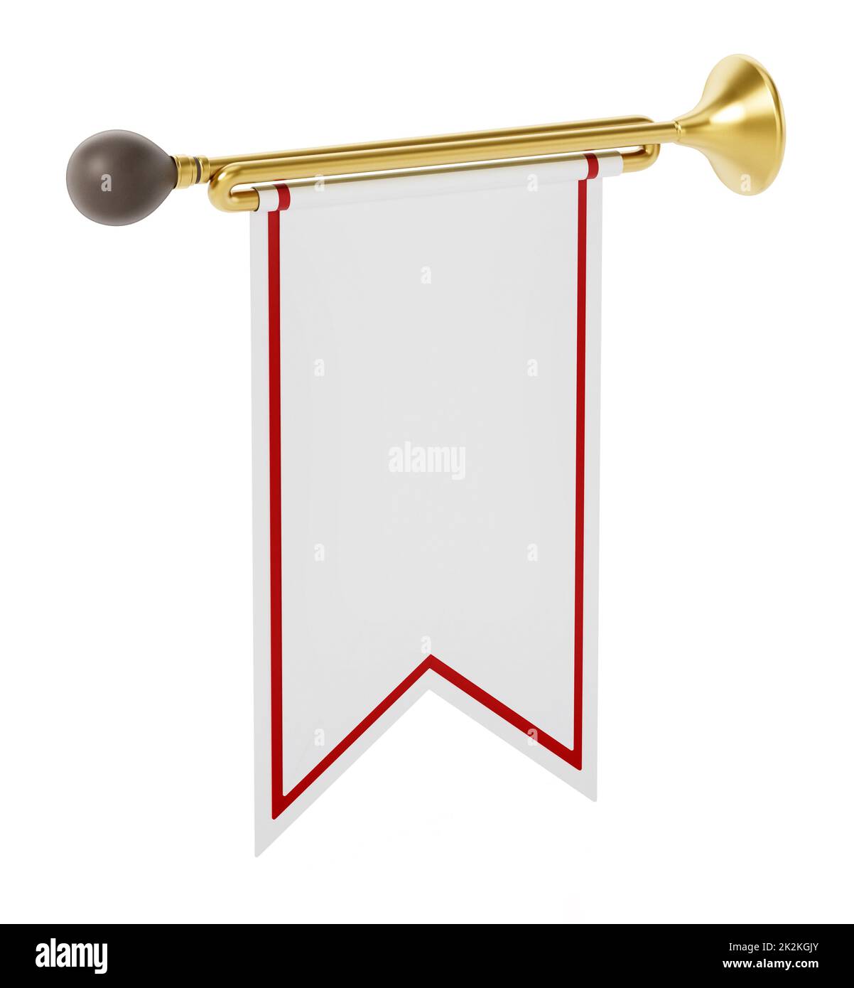 Trumpet with white flag isolated on white background. 3D illustration ...