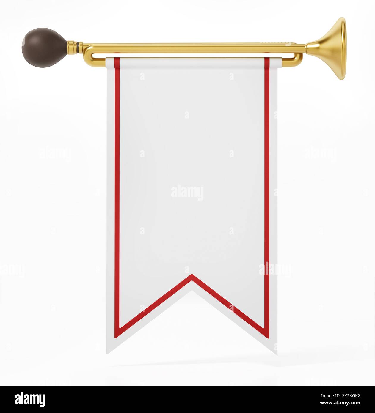 Trumpet with white flag isolated on white background. 3D illustration ...