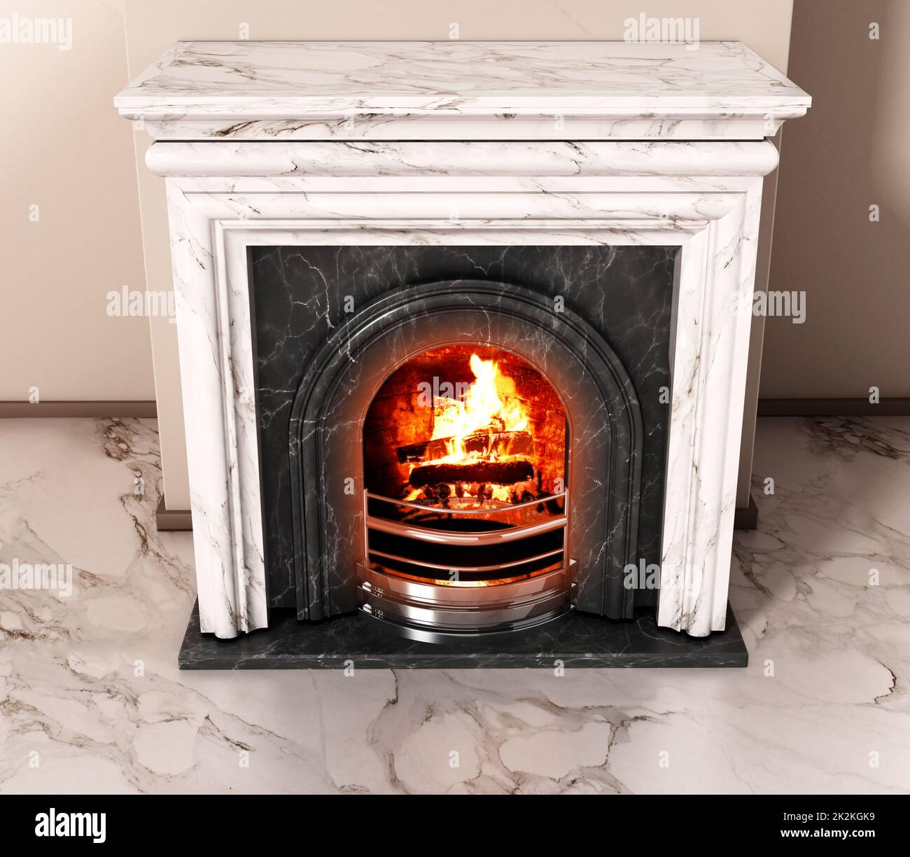 Burning wood logs inside fireplace. 3D illustration Stock Photo - Alamy