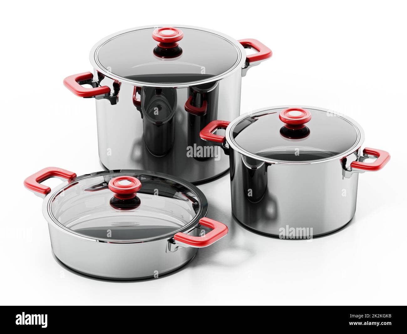 Set of steel cooking pots isolated on white background. 3D illustration ...