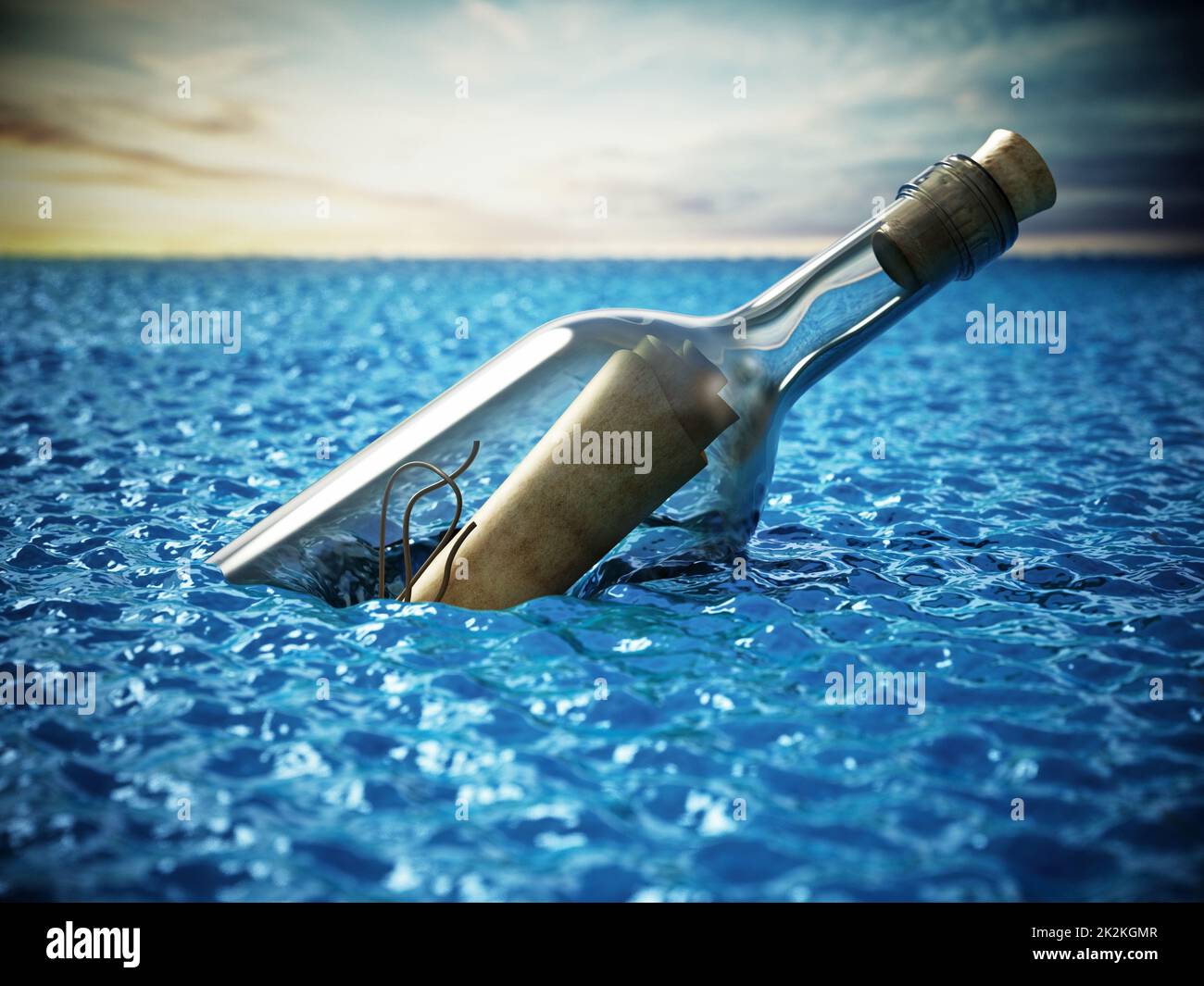 Message in a bottle at the sea. 3D illustration Stock Photo - Alamy