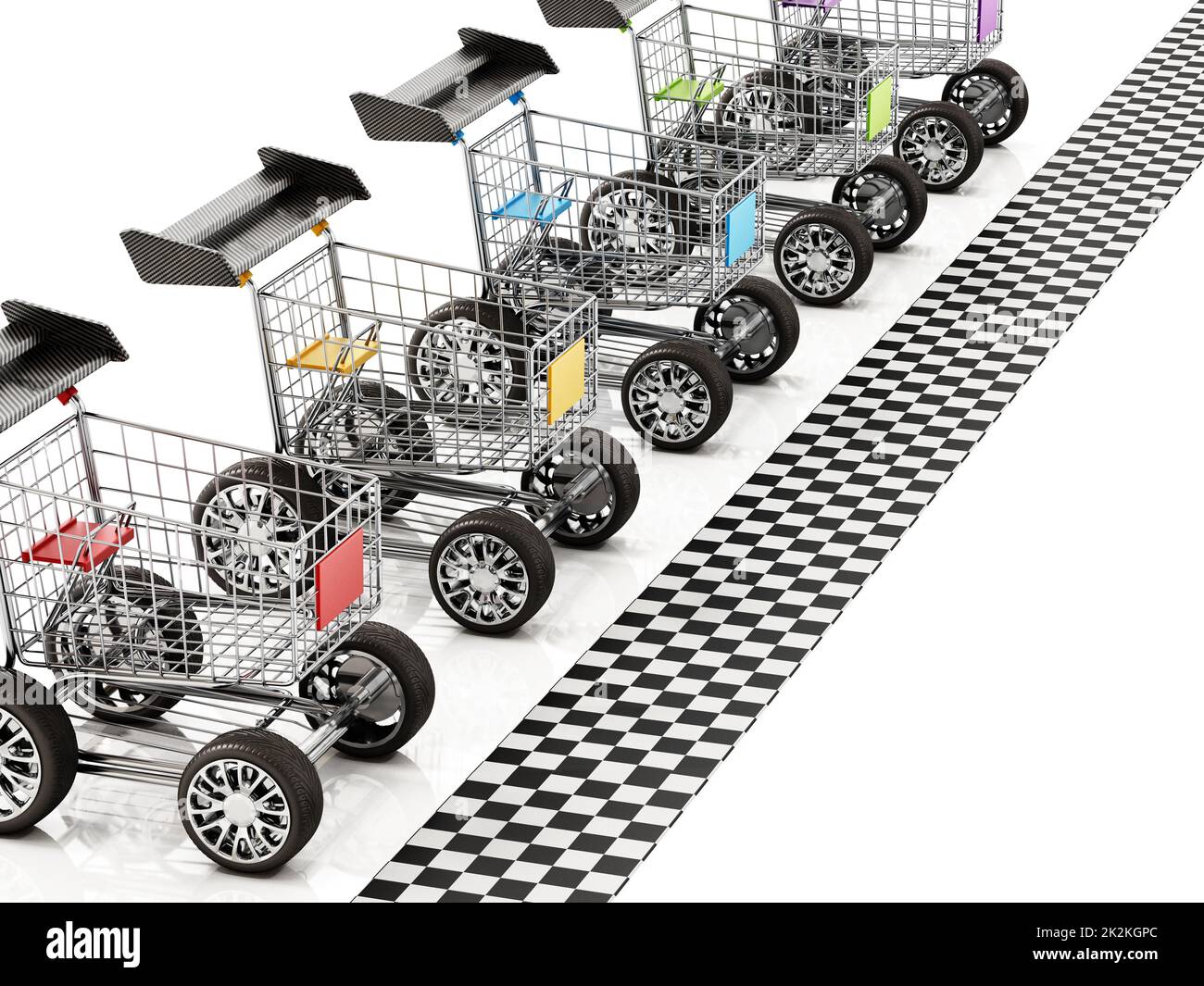 Shopping carts with sports tyres and a spoiler waiting at the start ...