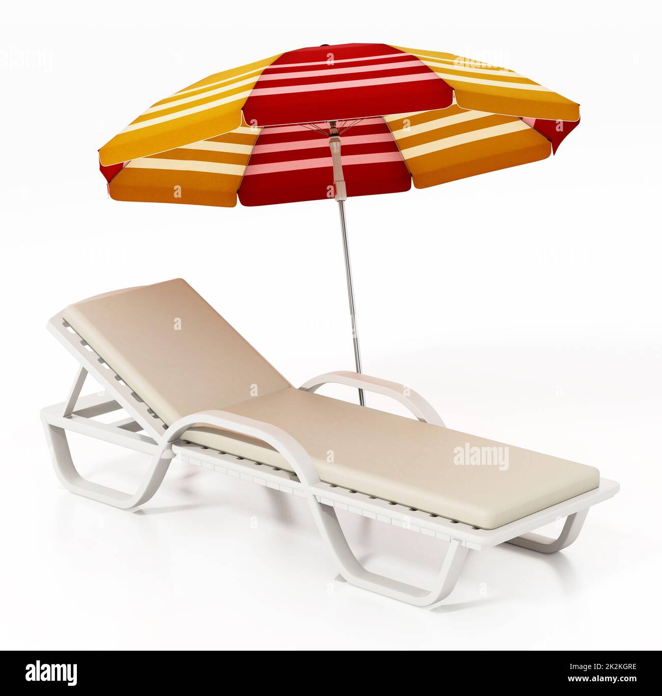 Sunbed and umbrella isolated on white background. 3D illustration Stock ...