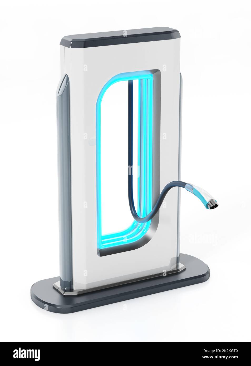 Generic electric vehicle charging station with a cord. 3D illustration ...