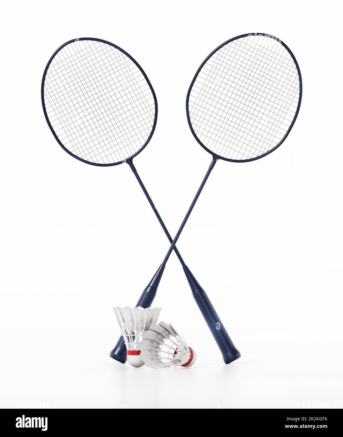Badminton shuttlecocks and rackets isolated on white background. 3D ...