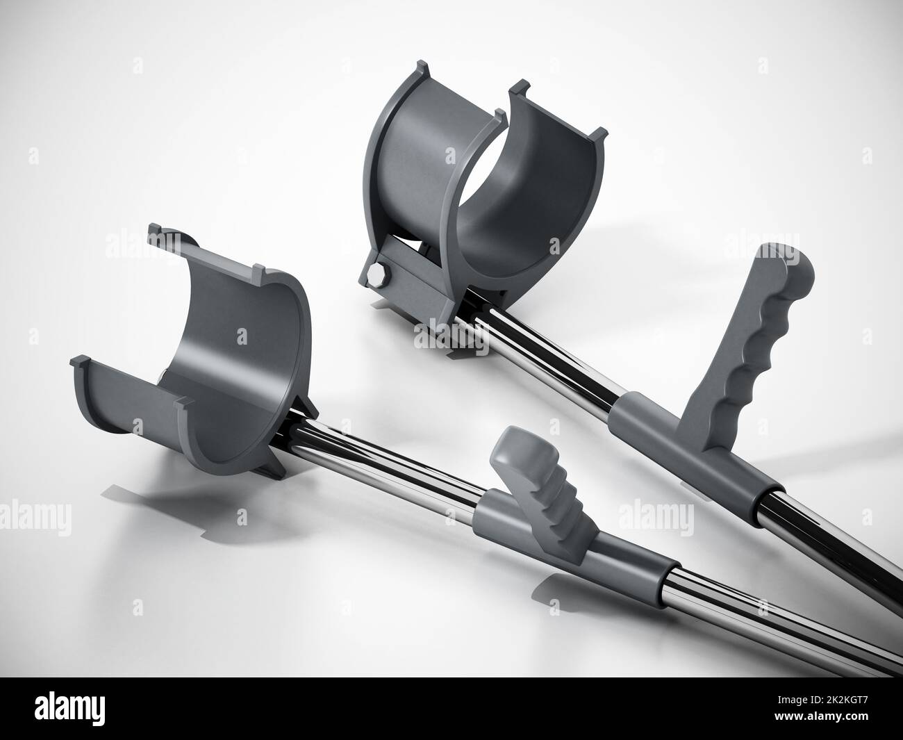 Pair of crutches isolated on white background. 3D illustration Stock ...