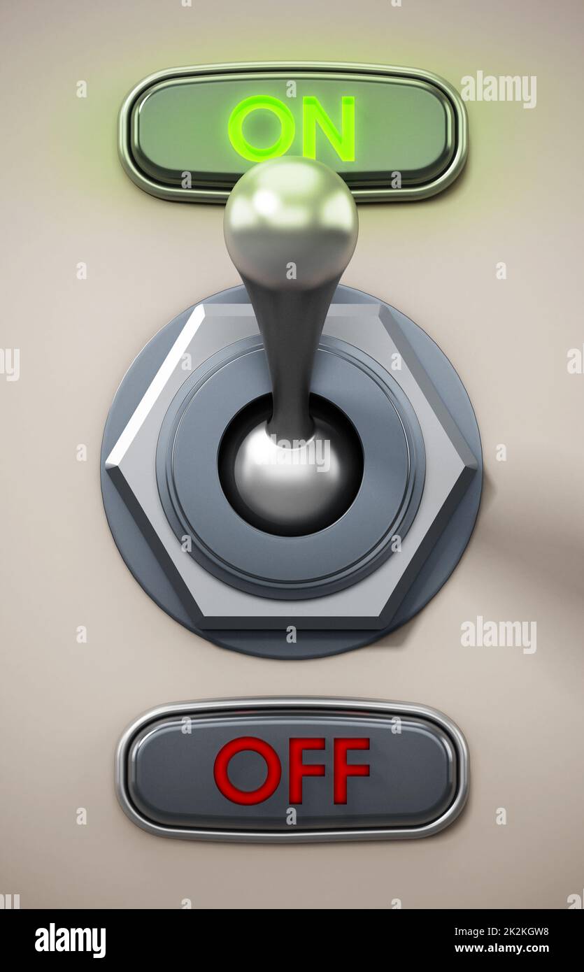 Mechanical vintage on off button. 3D illustration Stock Photo - Alamy