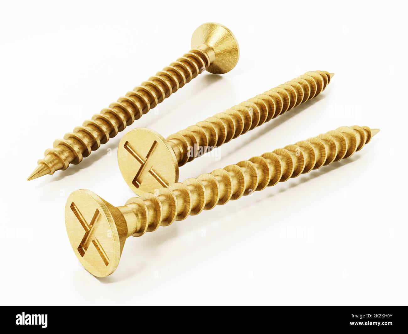 Brass wood screws isolated on white background. 3D illustration Stock ...