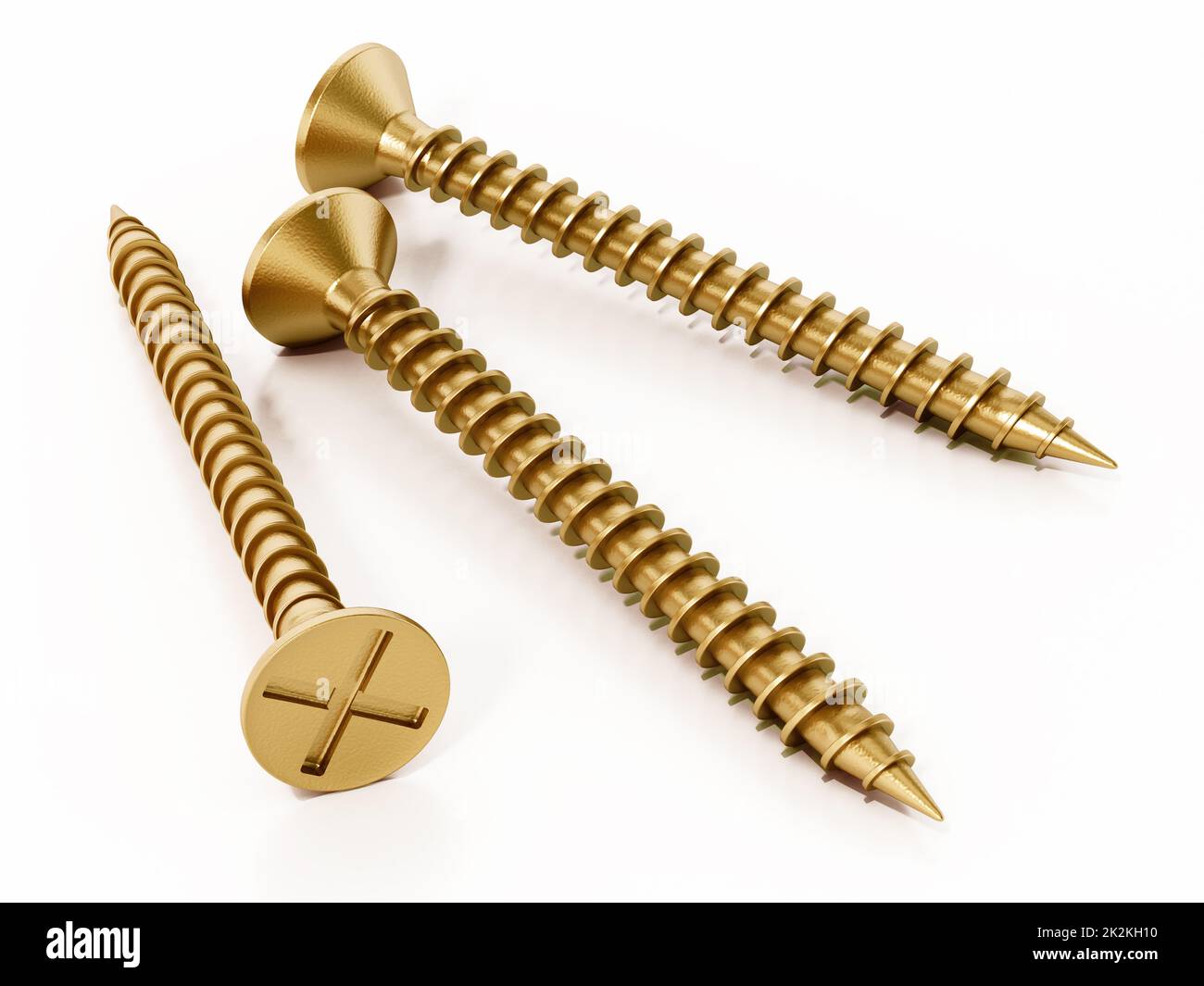 Brass wood screws isolated on white background. 3D illustration Stock ...