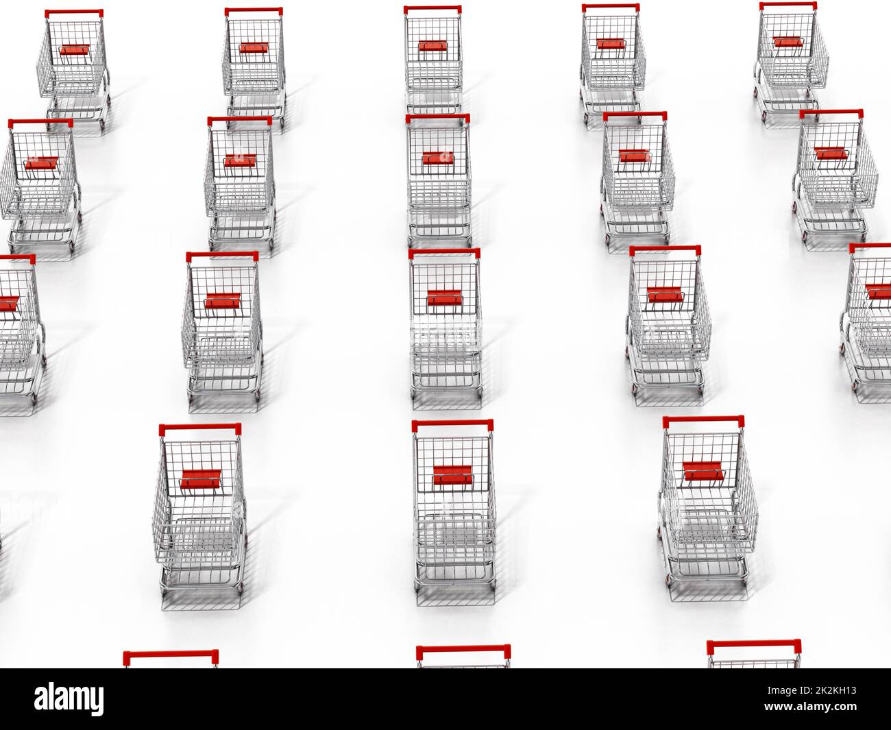 Shopping carts in a row isolated on white background. 3D illustration Stock Photo - Alamy