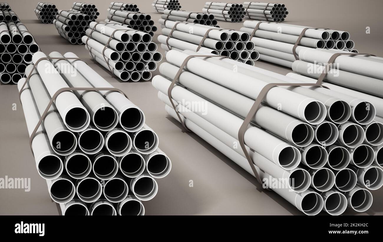 Stacks of PVC water tubes. 3D illustration Stock Photo - Alamy