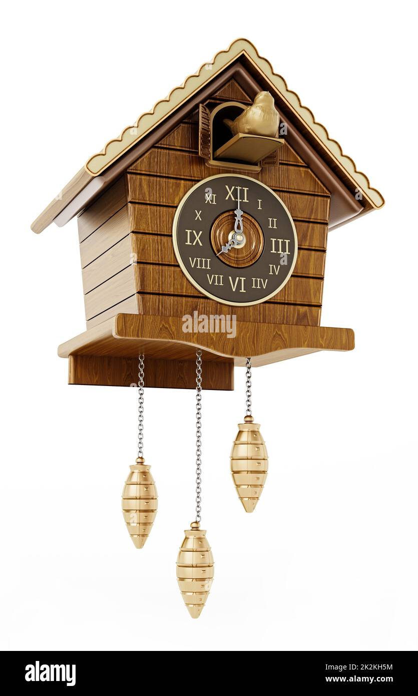 Vintage cuckoo clock isolated on white background. 3D illustration ...
