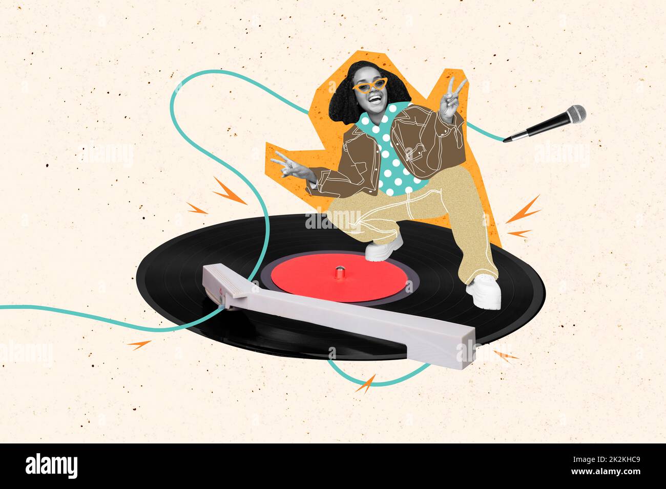 Creative 3d photo artwork graphics painting of funny funky lady showing ...