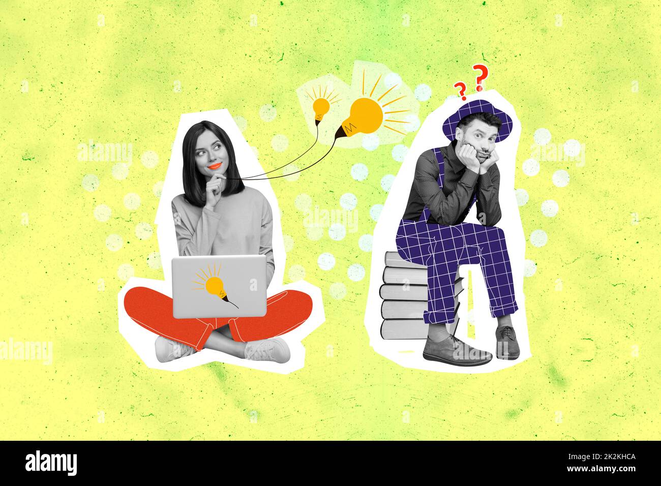 Collage 3d image of pinup pop retro sketch of smart clever lady ...