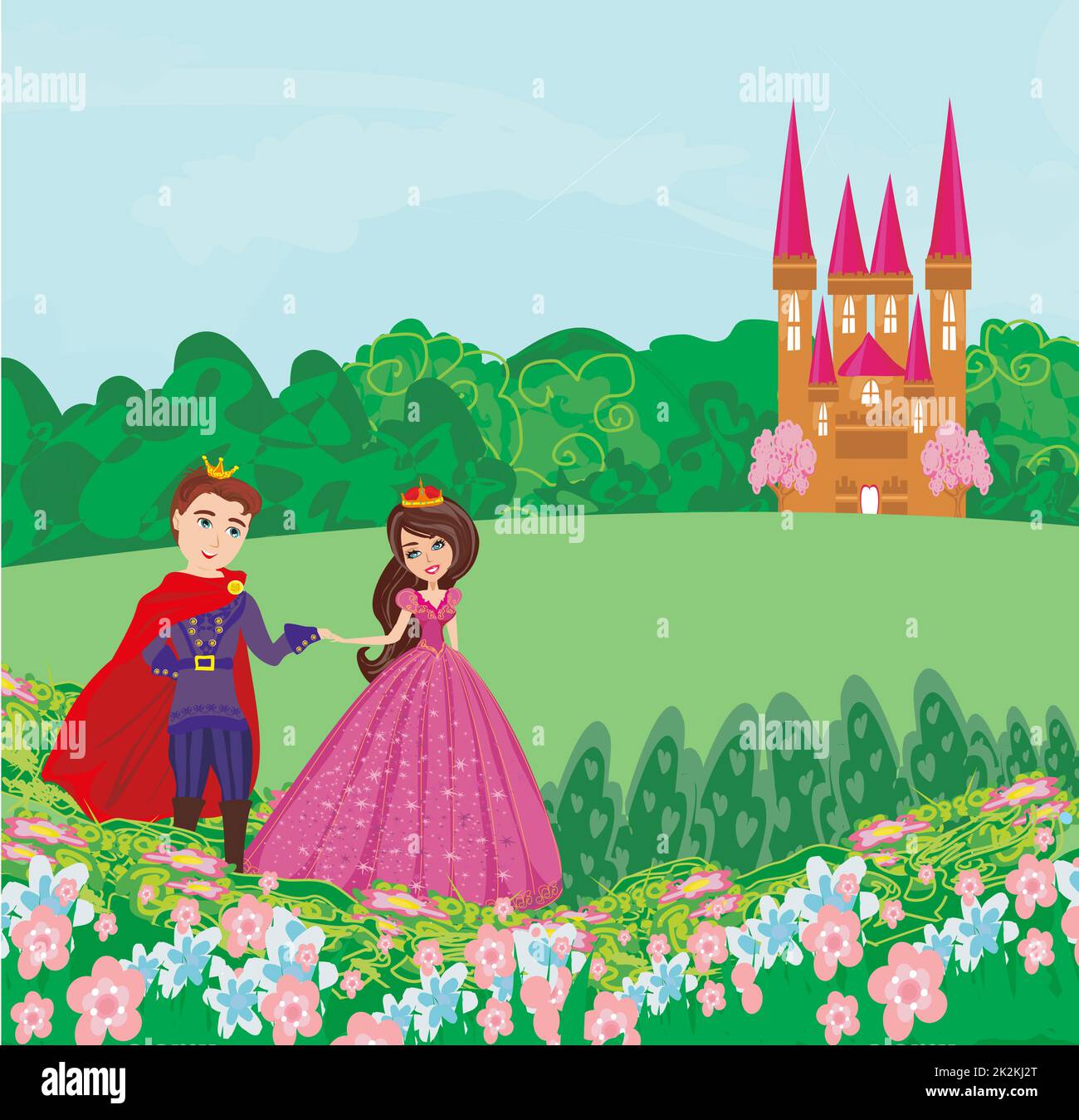Princess prince beautiful garden romantic couple love castle hi-res ...