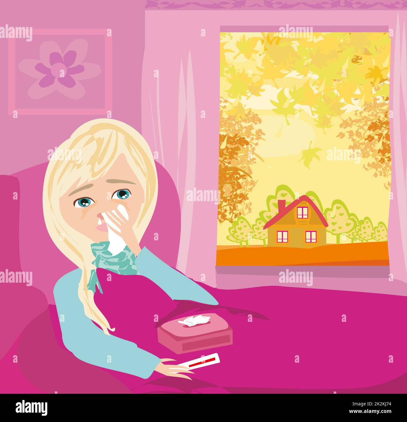 Sick girl lying in bed Stock Photo - Alamy