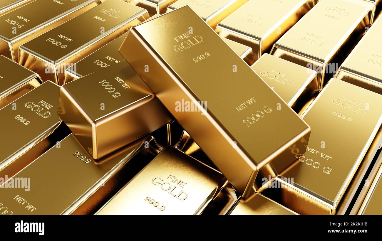 Stack of one kilogram gold bars. 3D illustration Stock Photo - Alamy