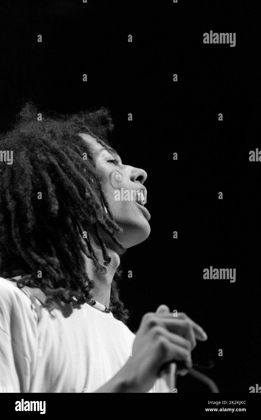 Rasta hair singer performing live on stage Stock Photo - Alamy