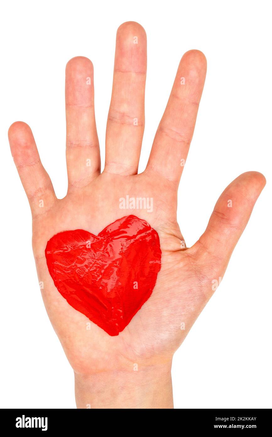Hand with painted red heart Stock Photo - Alamy