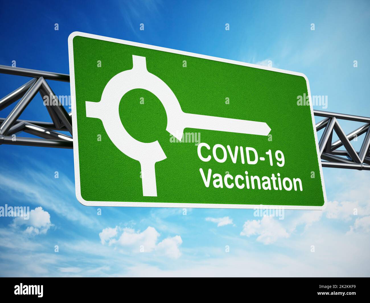 Covid-19 vaccination on the next exit roa sign. 3D illustration Stock ...