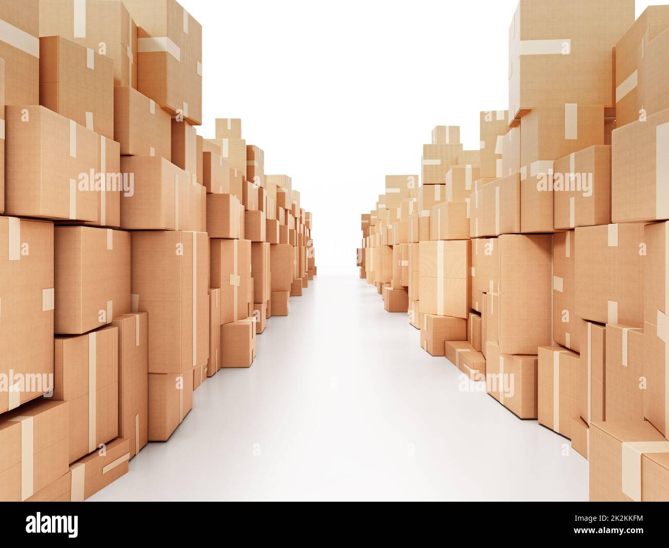 Corridor consisting of cardboard boxes. 3D illustration Stock Photo - Alamy