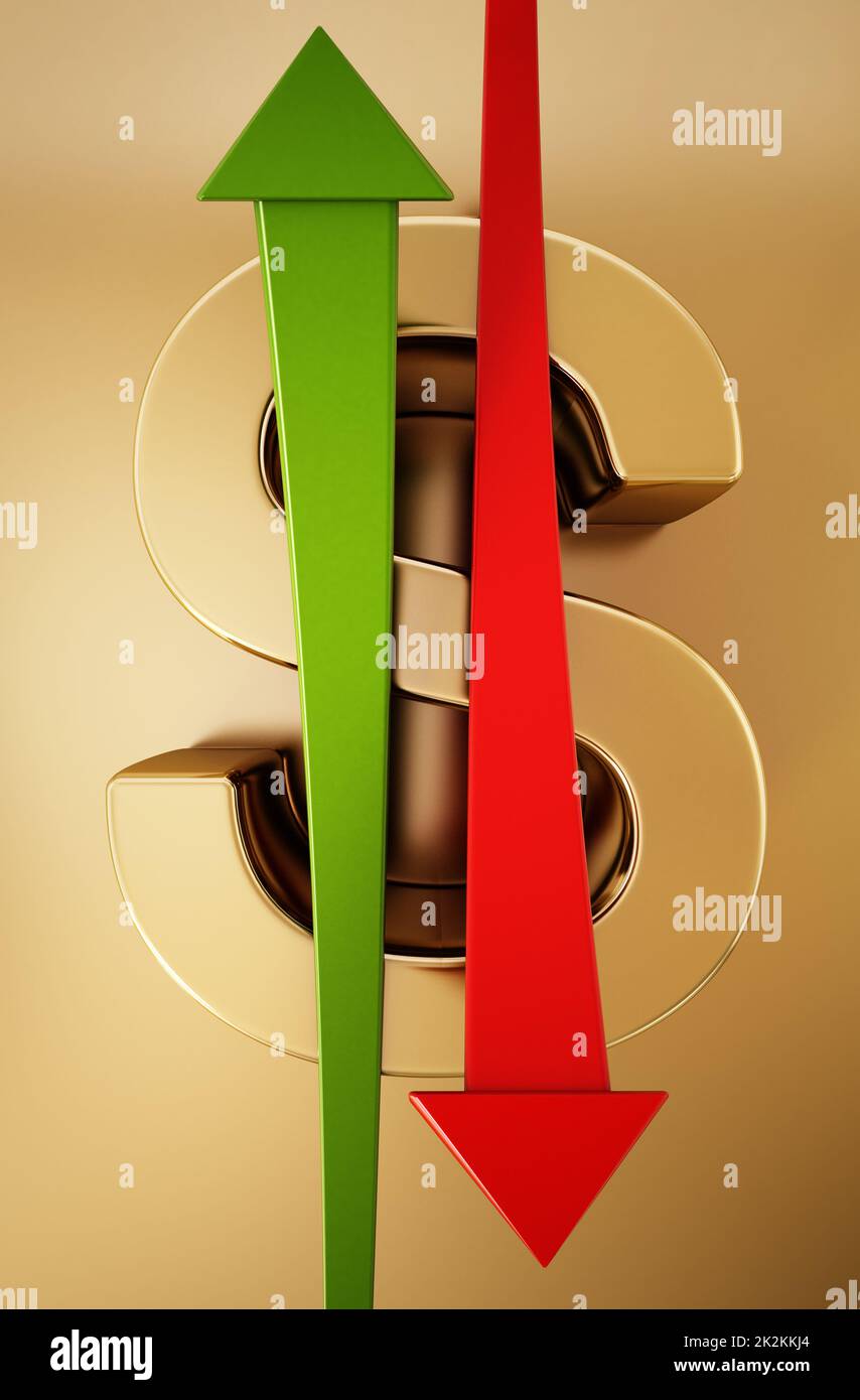 Rising and falling statistic arrows forming a dollar sign with letter S ...