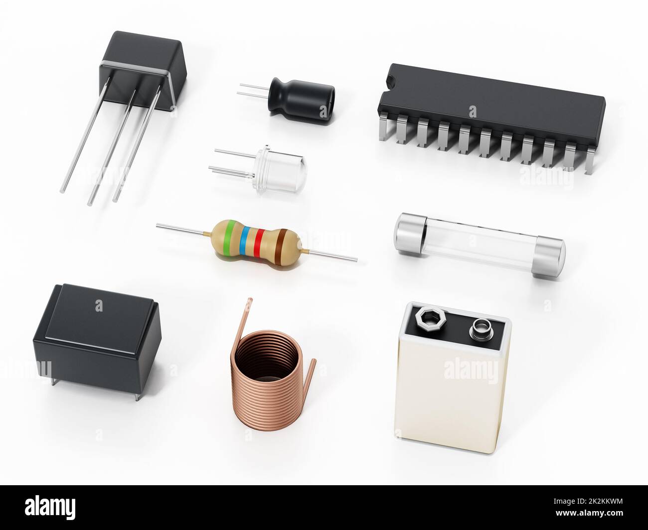 Spare electronic parts isolated on white background. 3D illustration ...