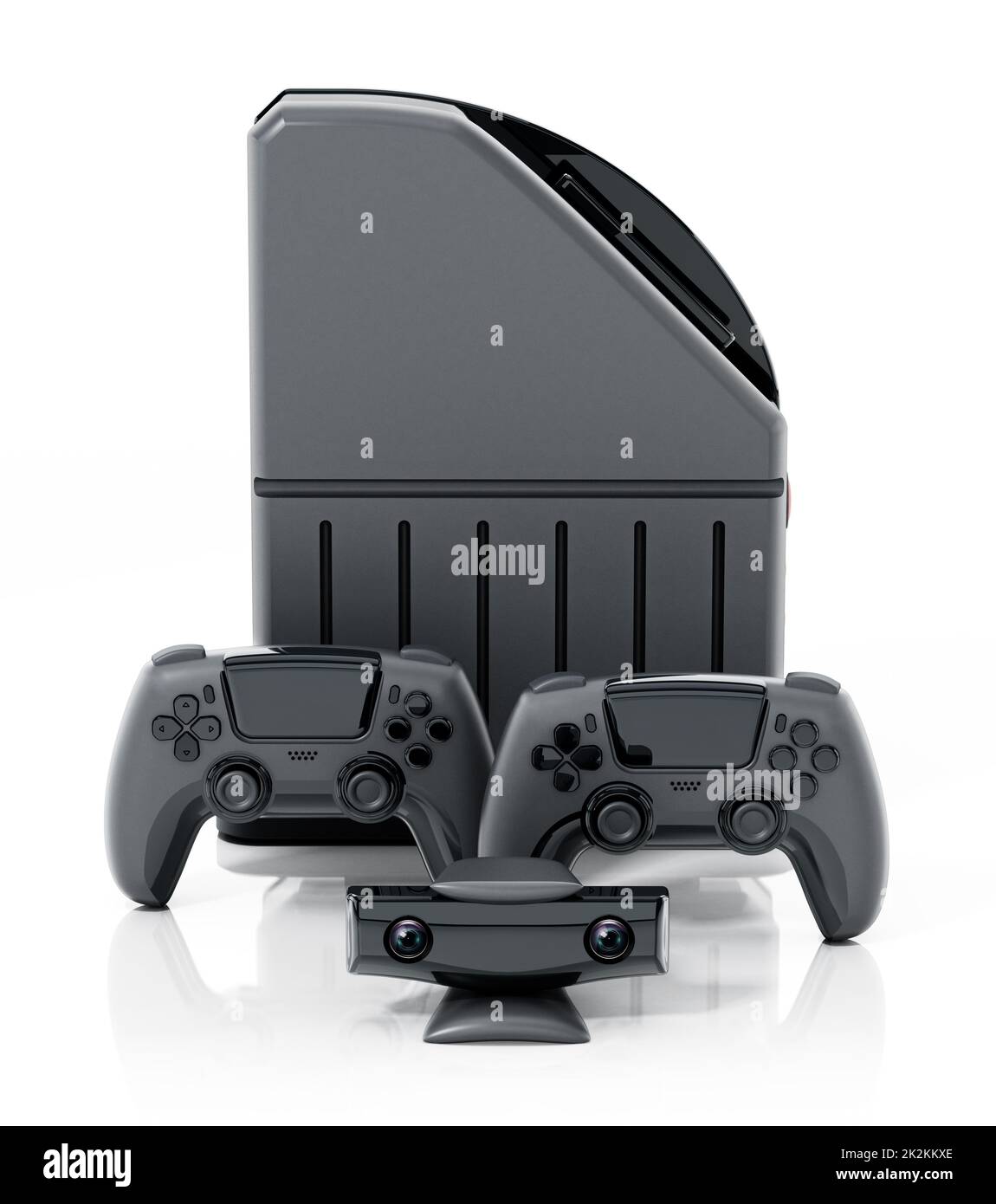 Generic video game console, controllers and camera isolated on white ...