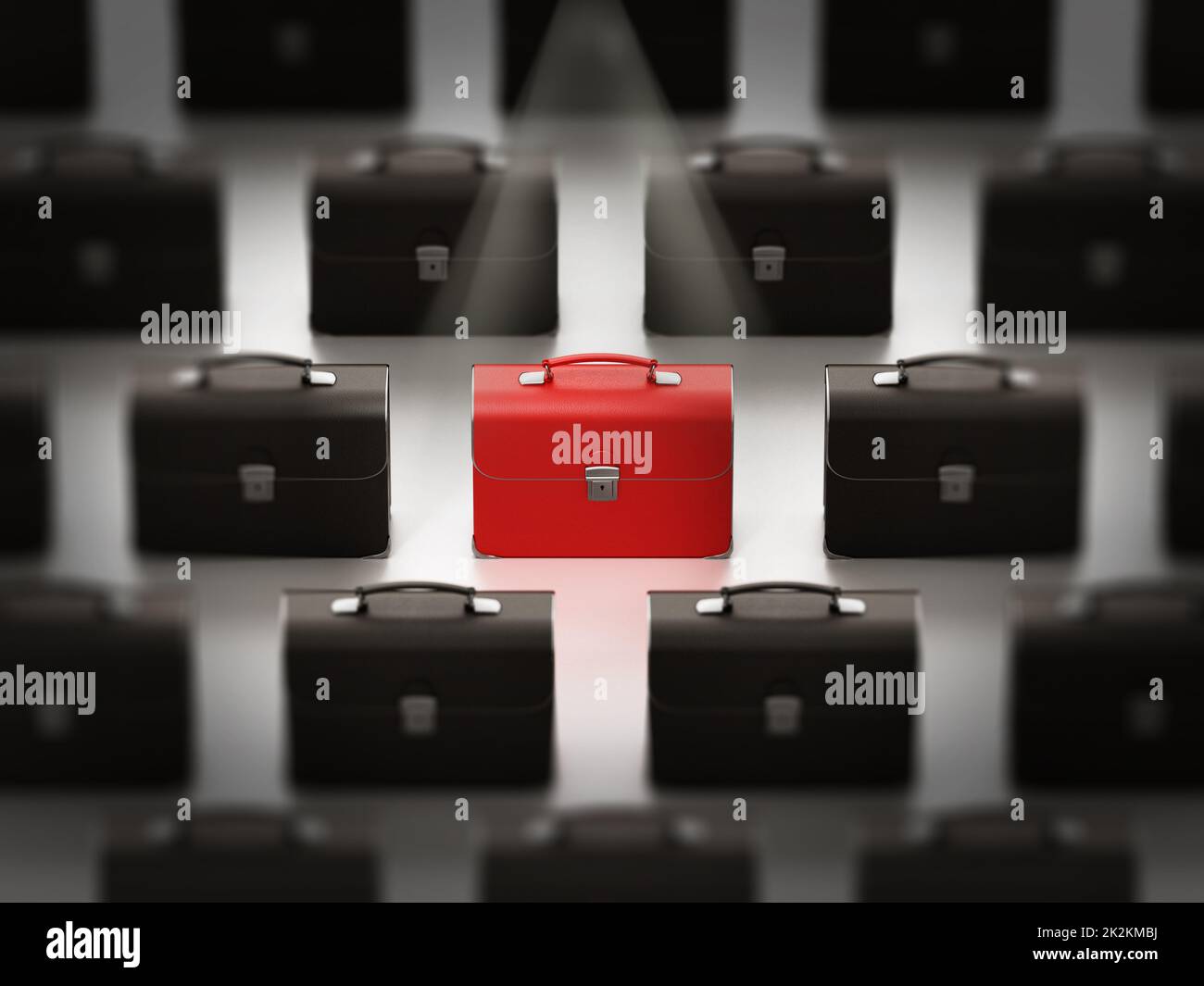 Leather red briefcase standing out among black briefcases. 3D ...