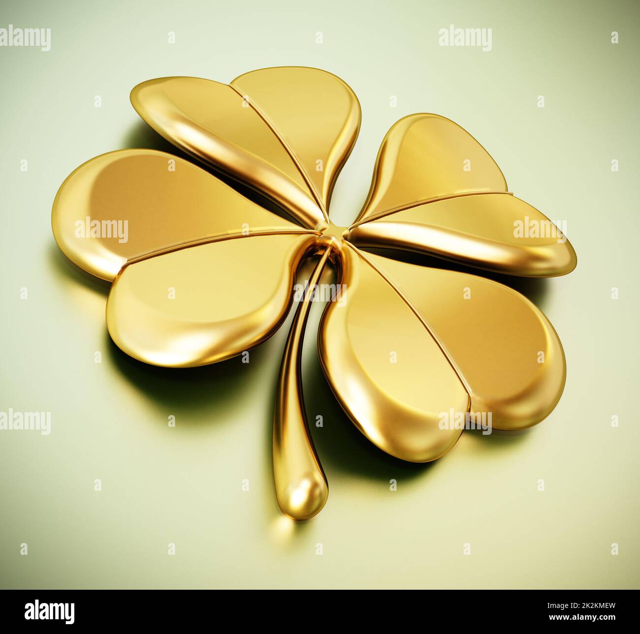 Golden four leaf clover on green background. 3D illustration Stock ...