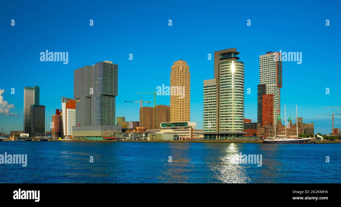 Rotterdam skyscrapers skyline view over of Nieuwe Maas river. Rotterdam ...