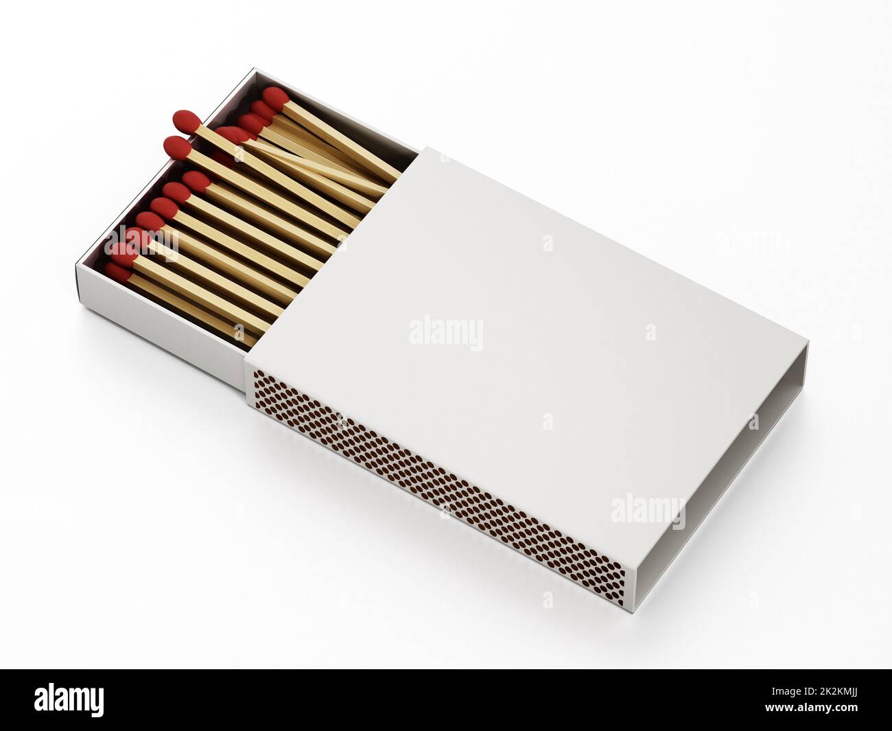 Matches inside open matchbox isolated on white background. 3D ...
